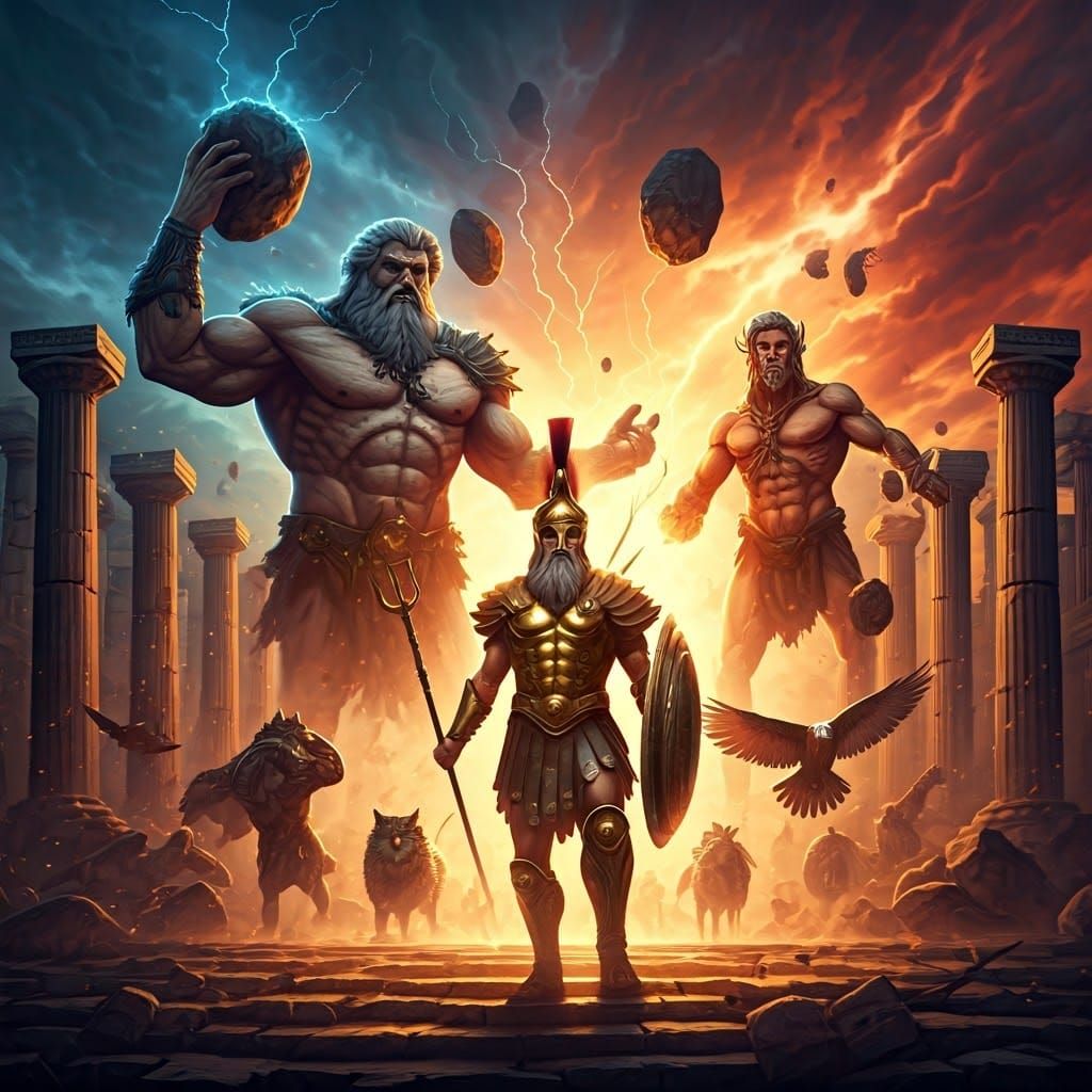 Epic Battle of Greek Gods and Titans in Hyper-Real... - AI Art
