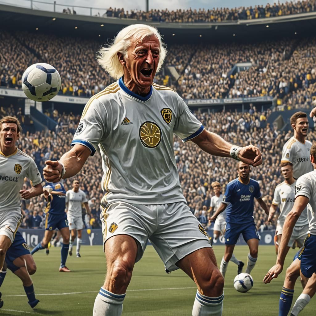 Draw a picture of Jimmy Savile playing for Leeds United. - AI Generated ...