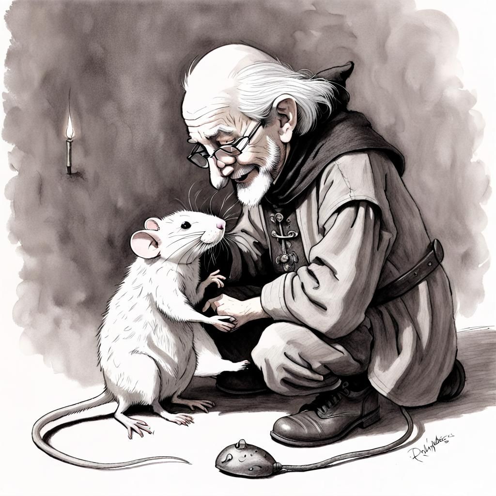 a heartwarming drawing of Ron and his wizard rat, Scabbers, sharing a ...