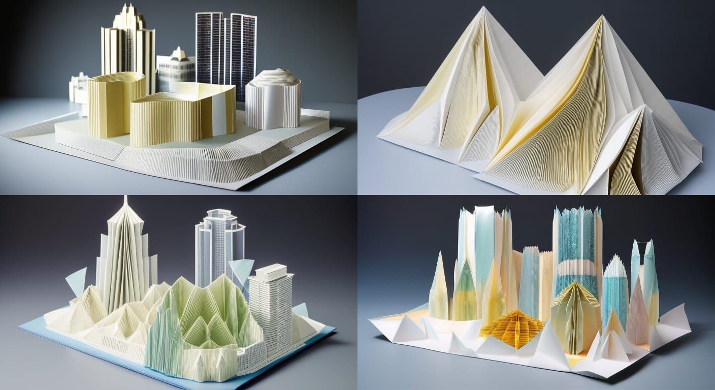 Origami .realistic sky ,river. 3d perspective of a city made in Origami ...