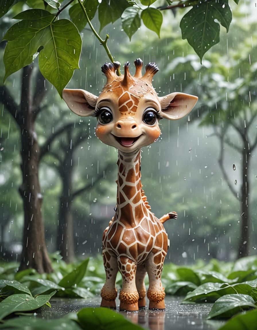 Baby giraffe - Cute Chibi Giraffe under a Leafy Canopy