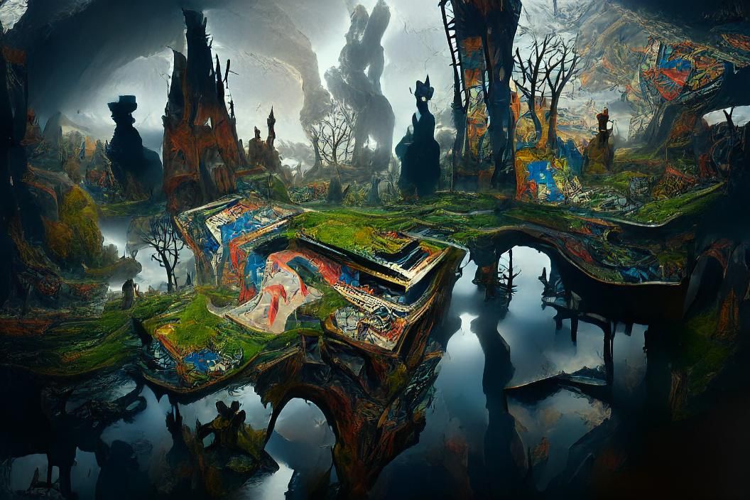 a broadly view of an alice in wonderland landscape, by Alexander ...