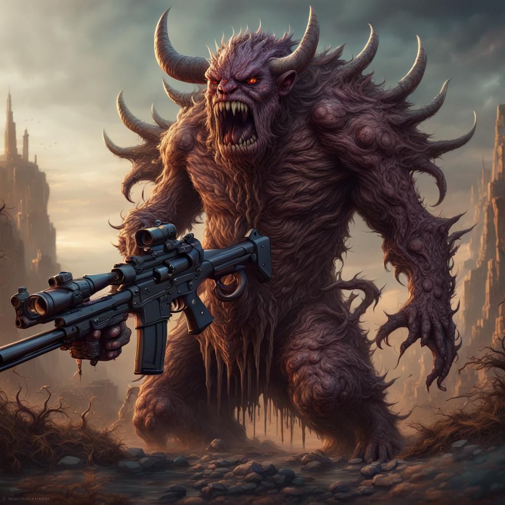 Bannah monster with gun - AI Generated Artwork - NightCafe Creator