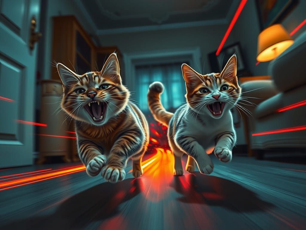 Cats having a running competition at night