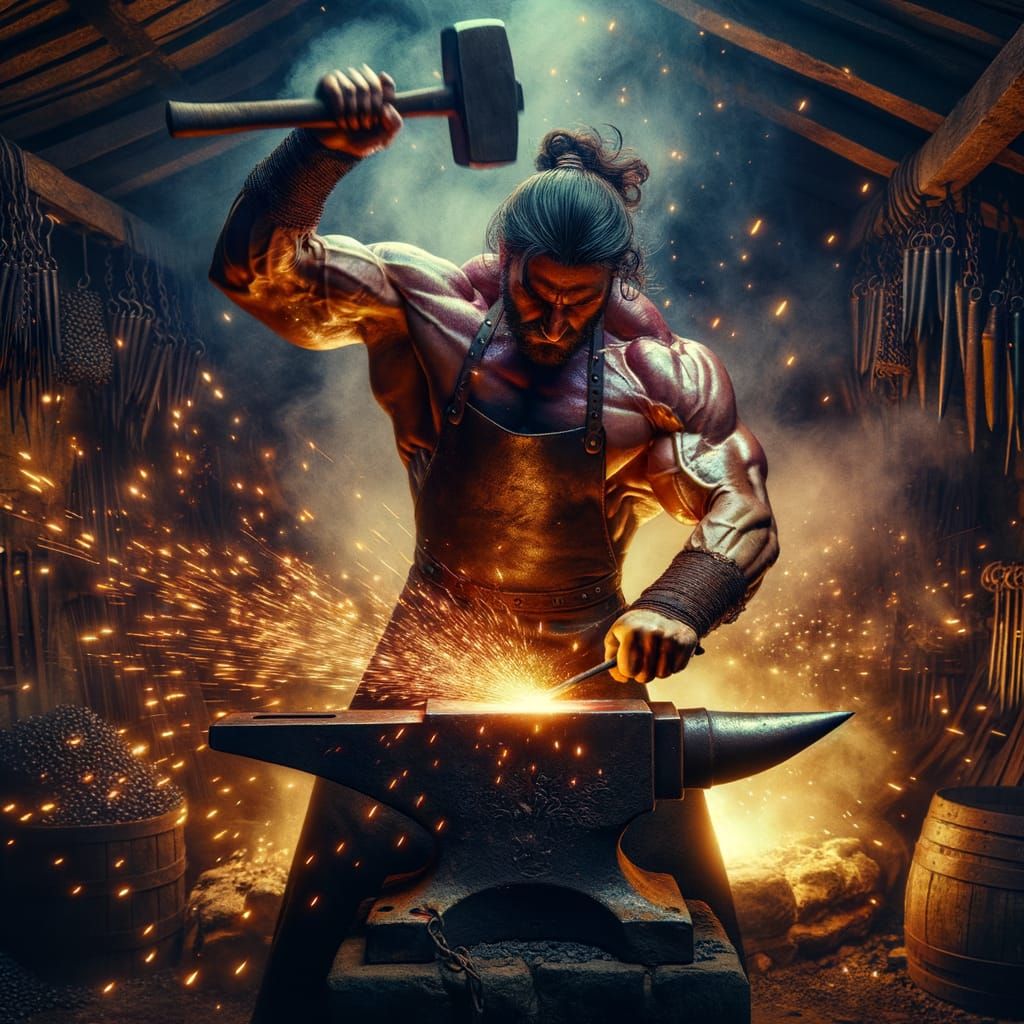 blacksmith - Blacksmith at Work in Dark Fantasy Style