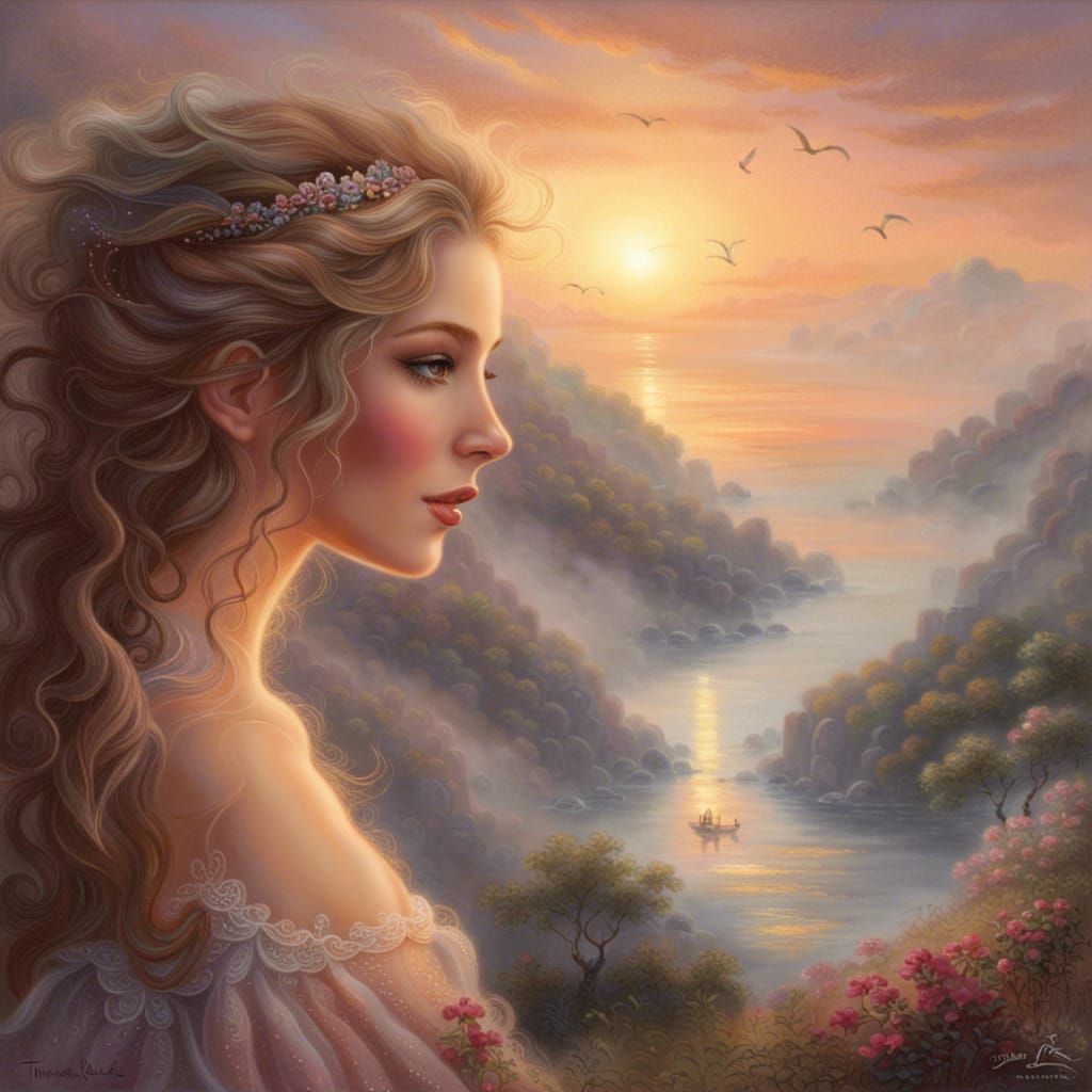 A intricately detailed Postcard of beautiful sunset with a beautiful ...