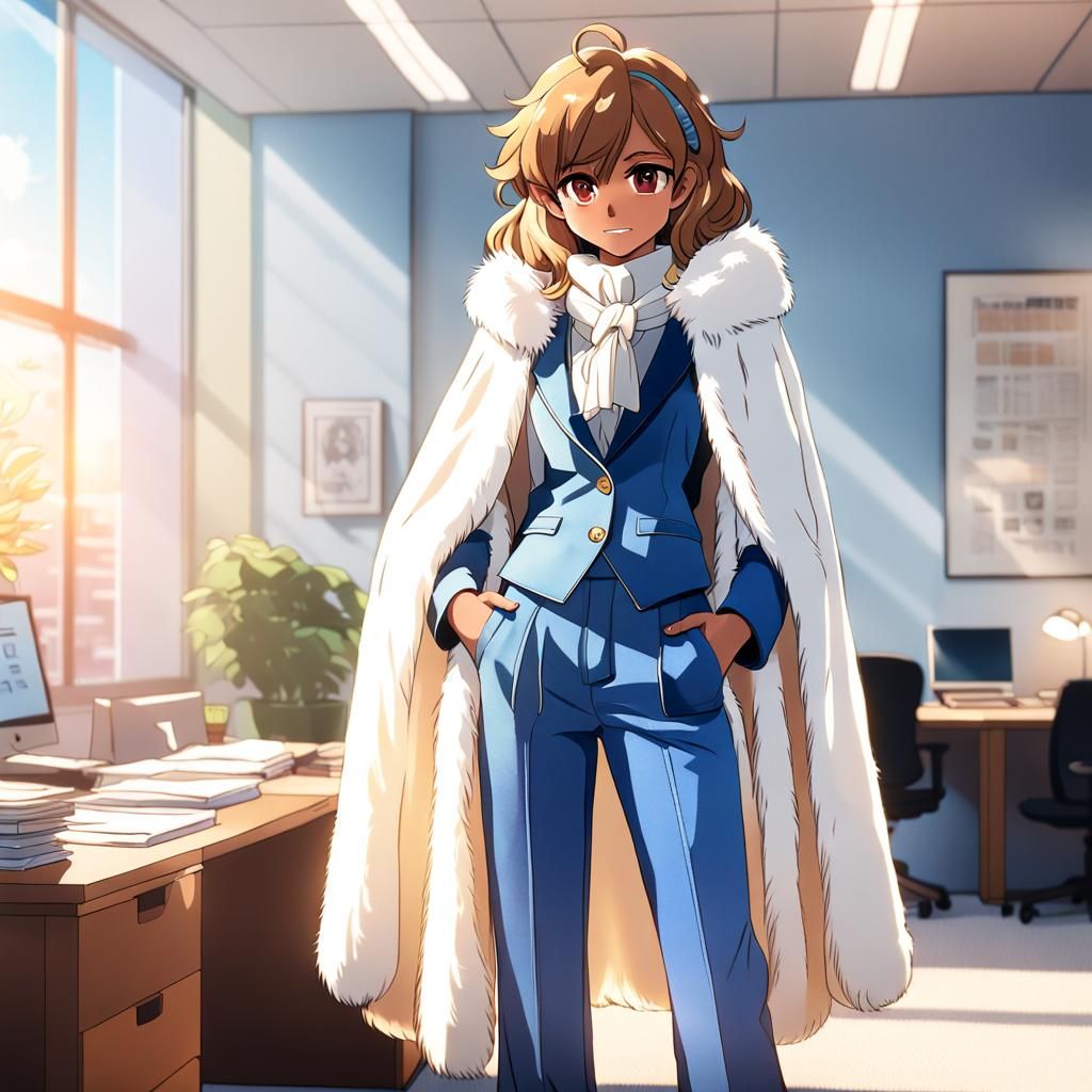 Anime Girl in lucy mid-rise relaxed fit trouser french blue long sleeve ...