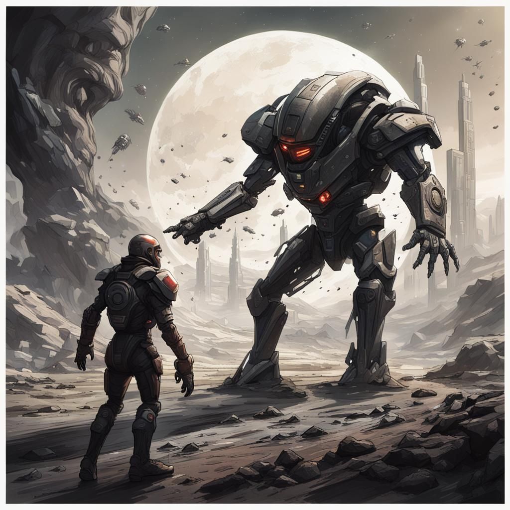 Fighting a cyborg - AI Generated Artwork - NightCafe Creator