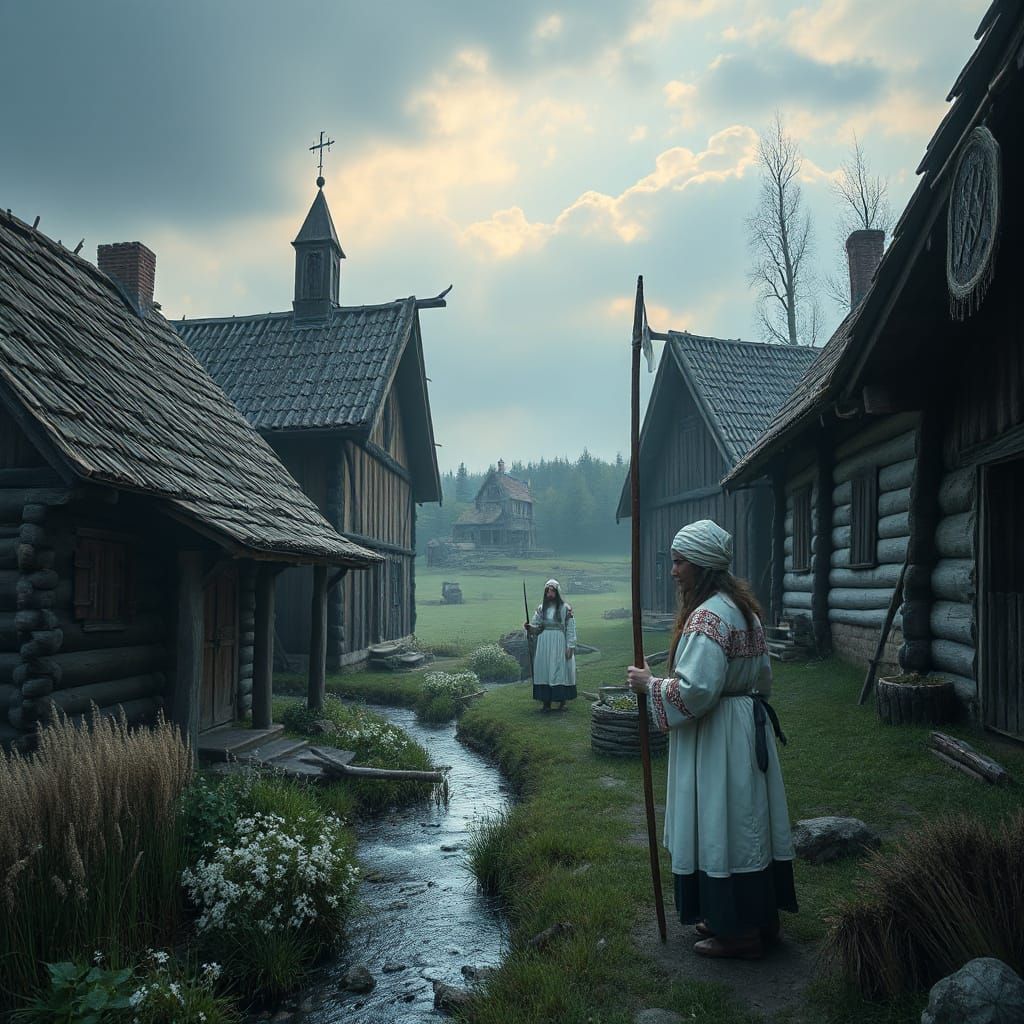 Medieval Slavic Settlement in Kievan Rus Epic Digi... - AI Art