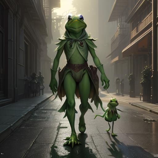 kermit the frog on a walk with kid - AI Generated Artwork - NightCafe ...