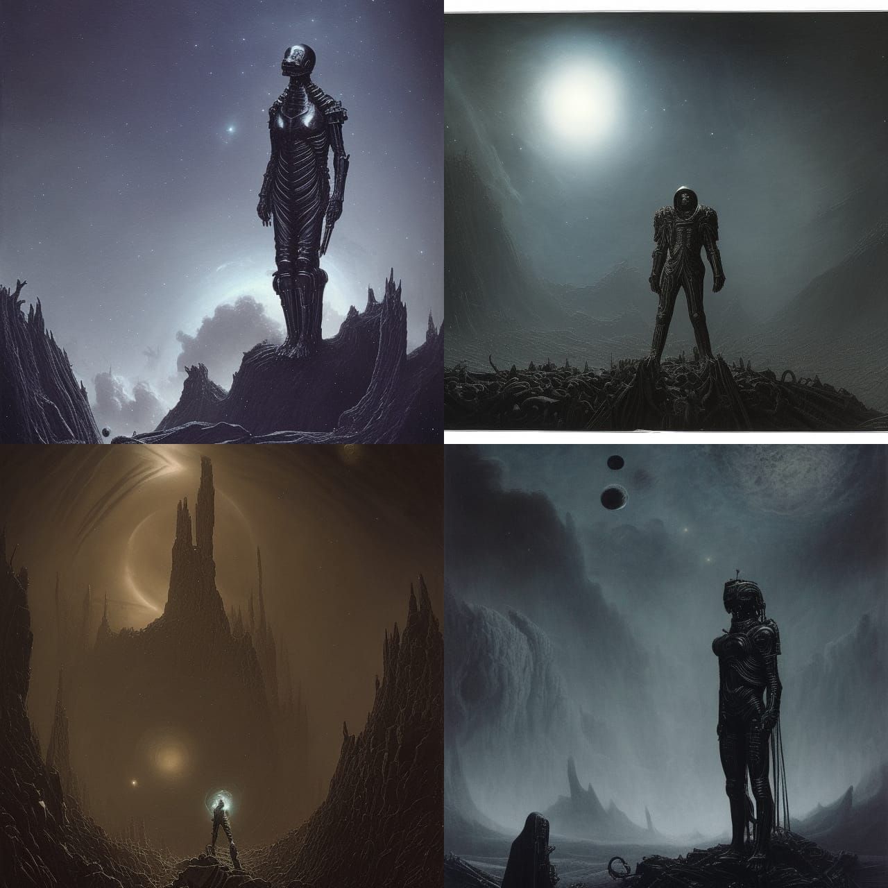 Hans Giger style dark fantasy image of the cosmic soldier honorably ...