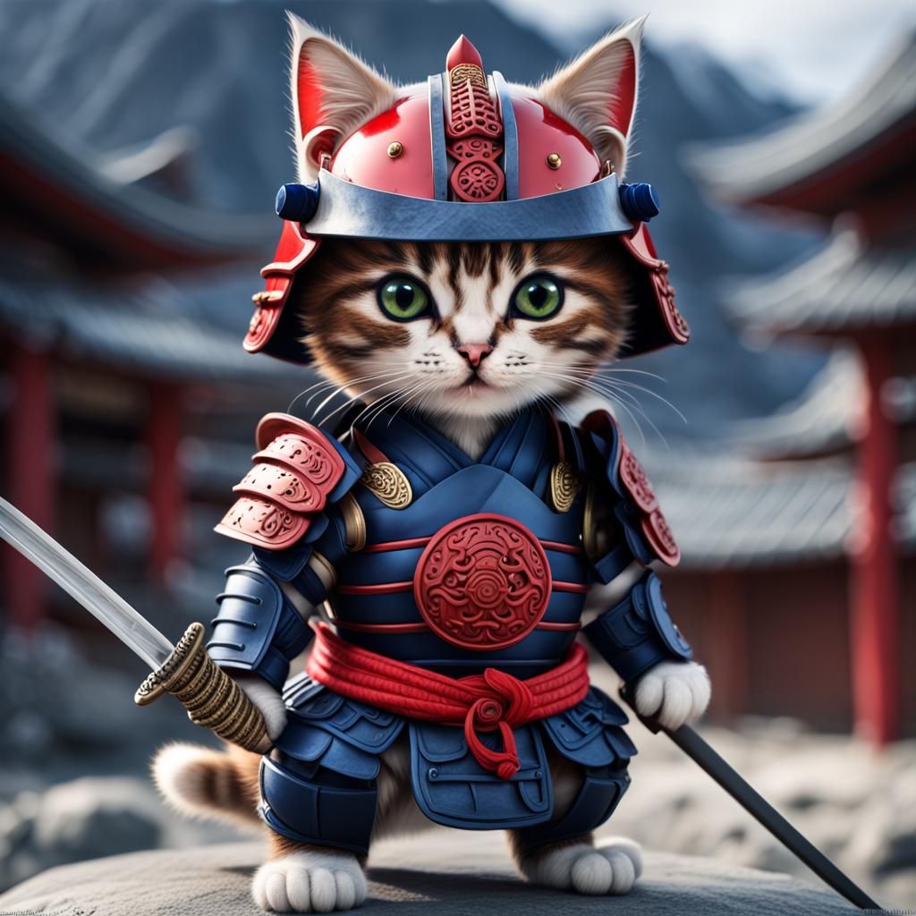 Samurai kitty - Hyperrealistic Samurai Kitten in Greenland L...