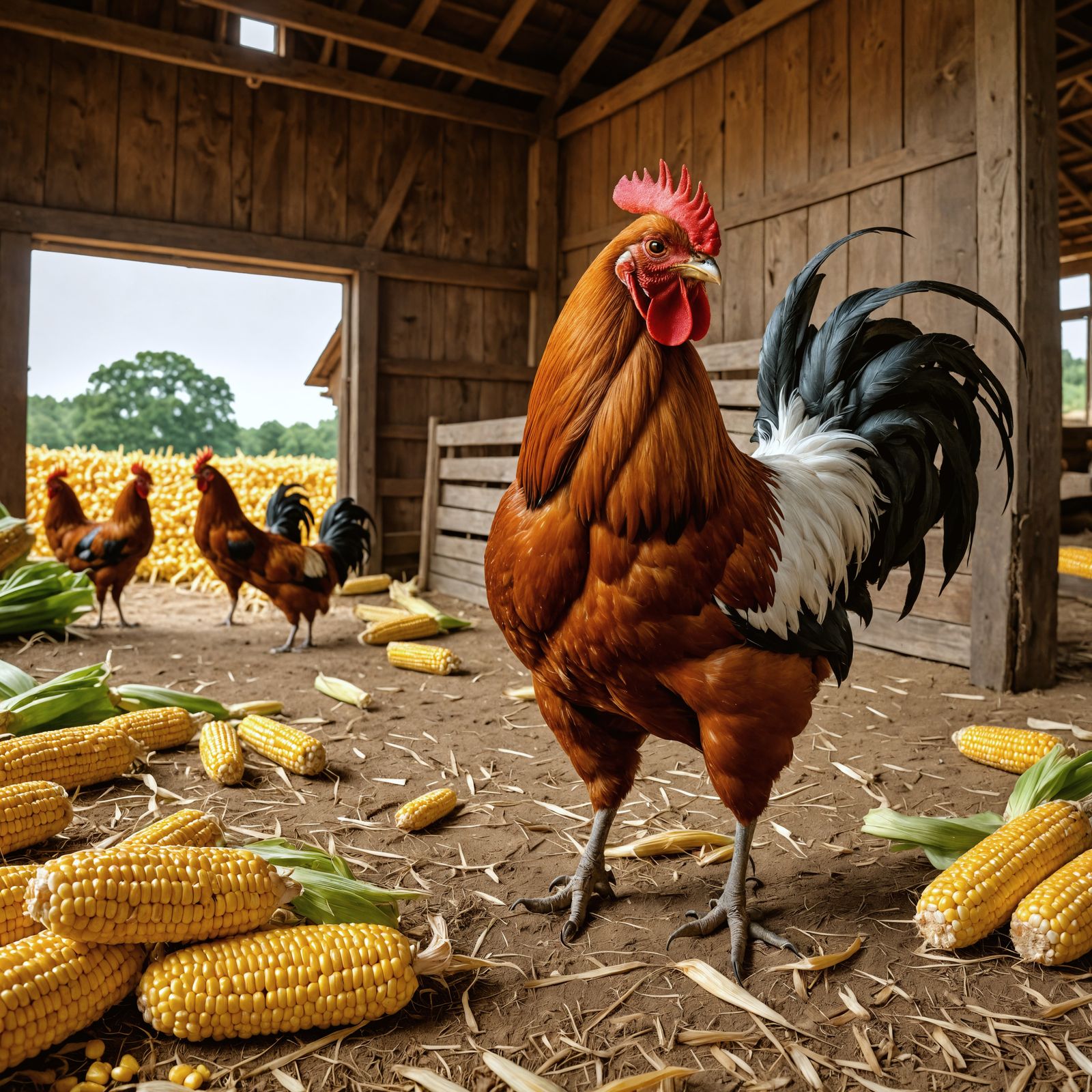 Hyperrealistic Rooster in Barn Scene - AI Art