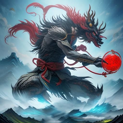 (Chinese ancient mythical beast + Chinese mythology + full of vitality ...