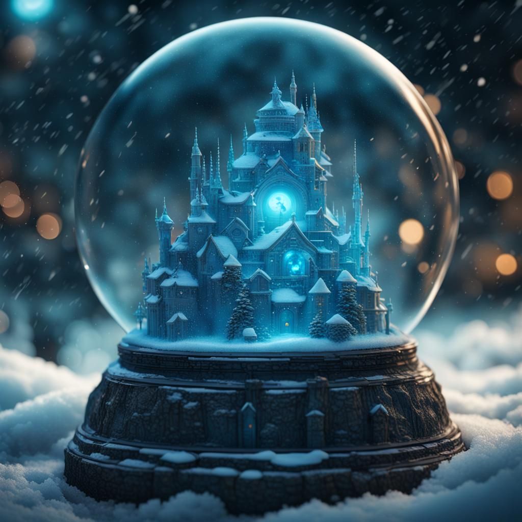 Magical blue bioluminescent cyberpunk snow globe, photorealistic - AI ...