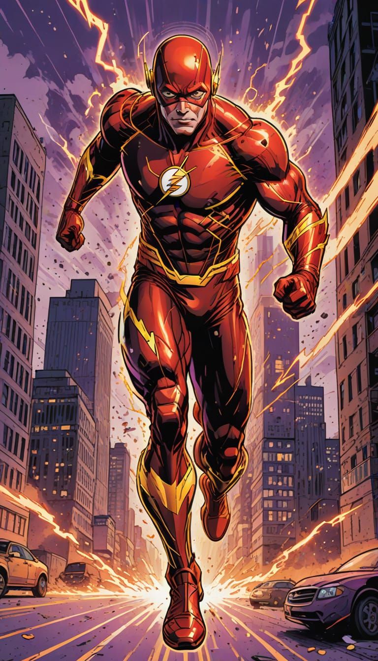 The Flash - Dynamic Comic Book-Style Illustration of The Fl...