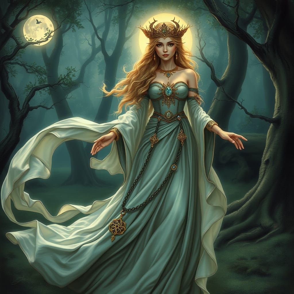 mystic princess - Mystic Princess in Moonlit Forest, Fantasy...