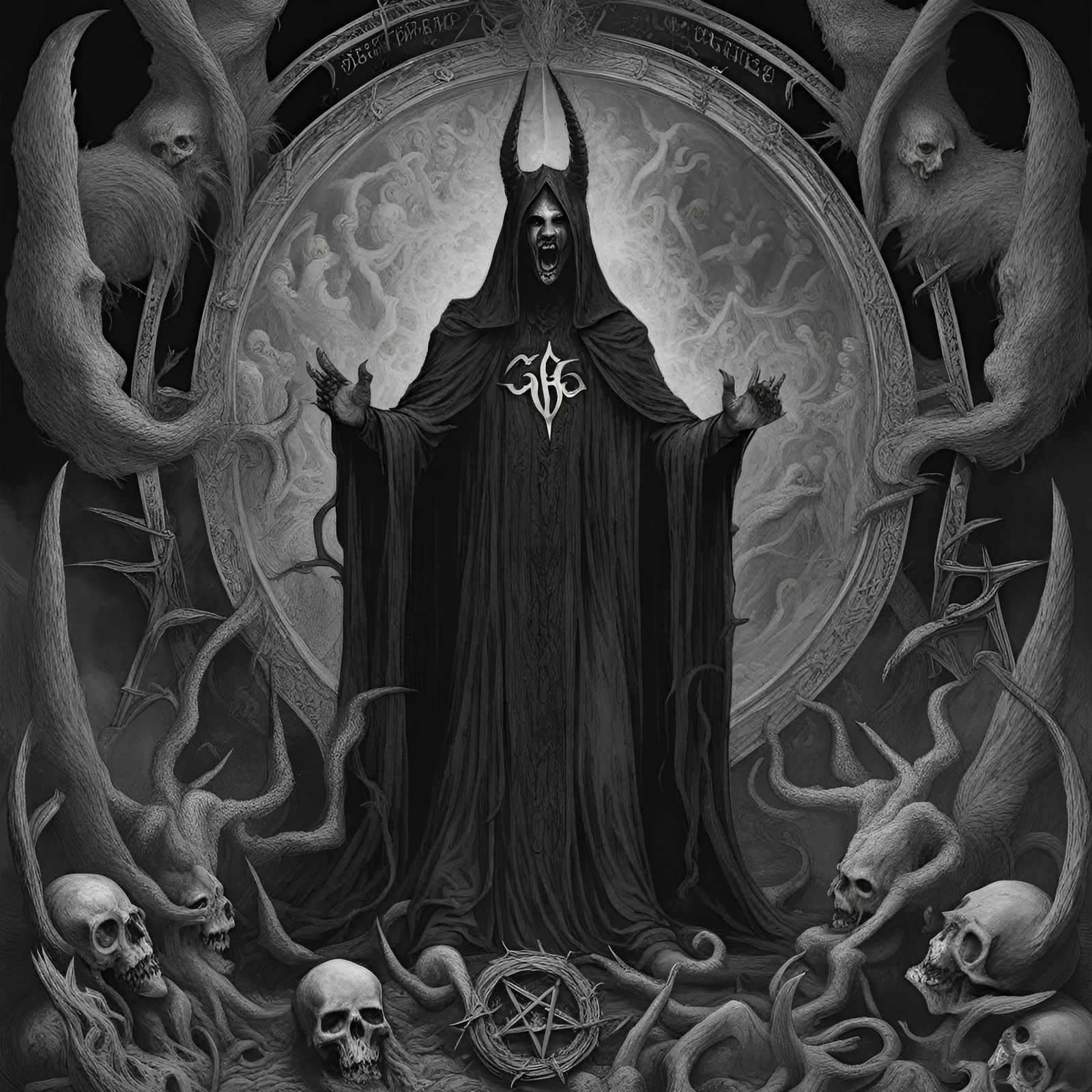 666 is the number of Satan,Satanic Altar,pentagram,Hell,black and white ...