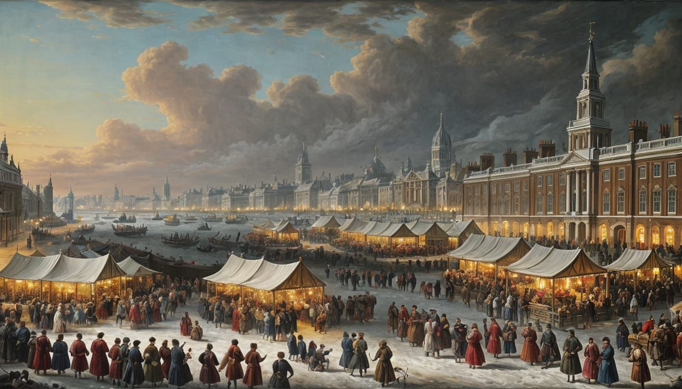 Frost Fair on the Frozen River Thames in London 1739