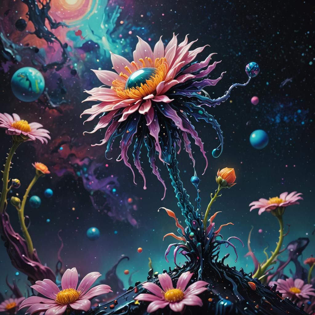 Enchanting Alien Bloom Radiates in Vibrant Space - AI Art