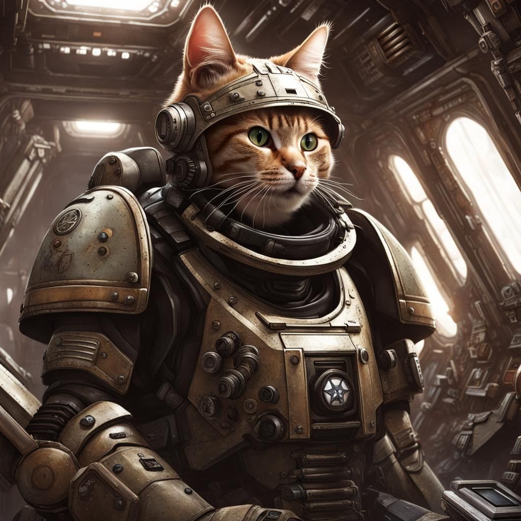 Cat in Astartes power armor inside a spaceship - AI Generated Artwork ...