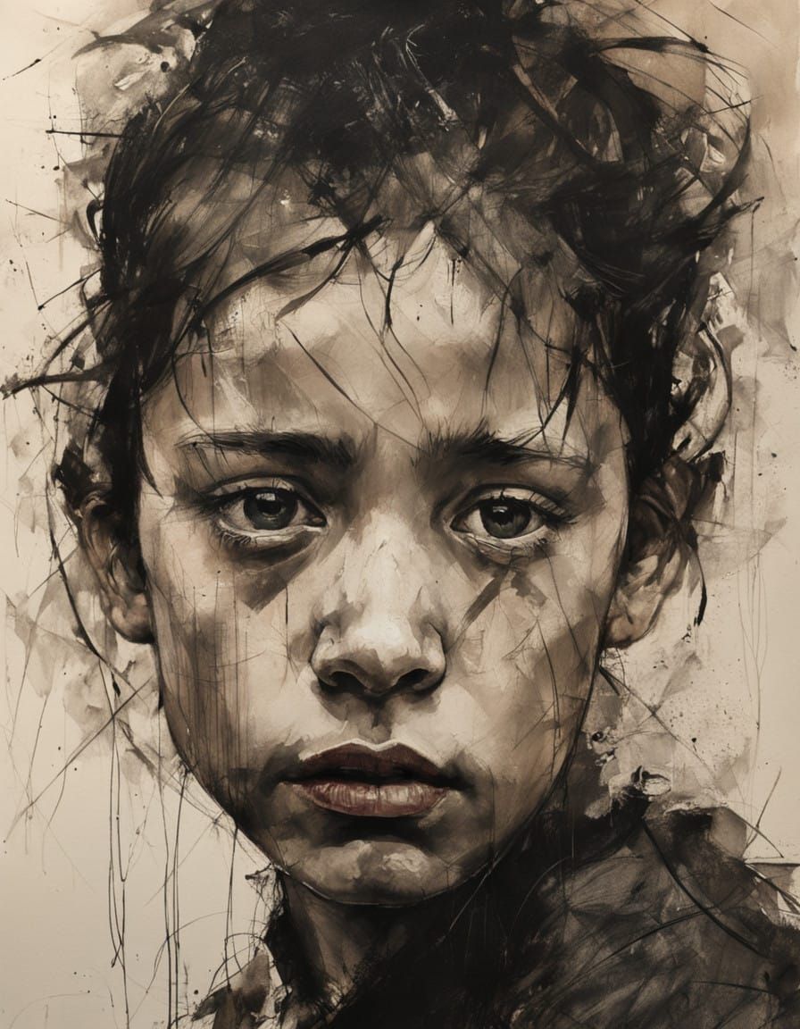 Intense Portrait Study in the Style of Guy Denning... - AI Art