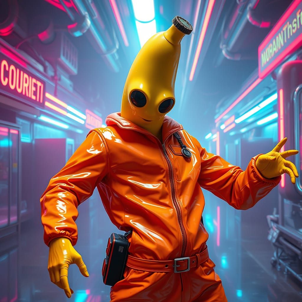 Cyberpunk Banana Human Hybrid in Vibrant Neon Land... - AI Art