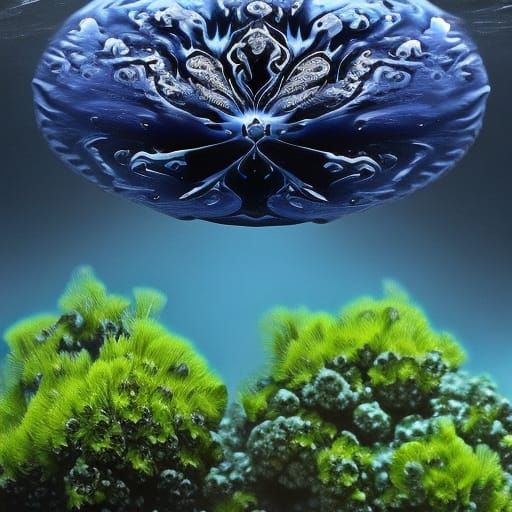 very strange bizarre otherworldy alien microorganism in water, airbrush ...