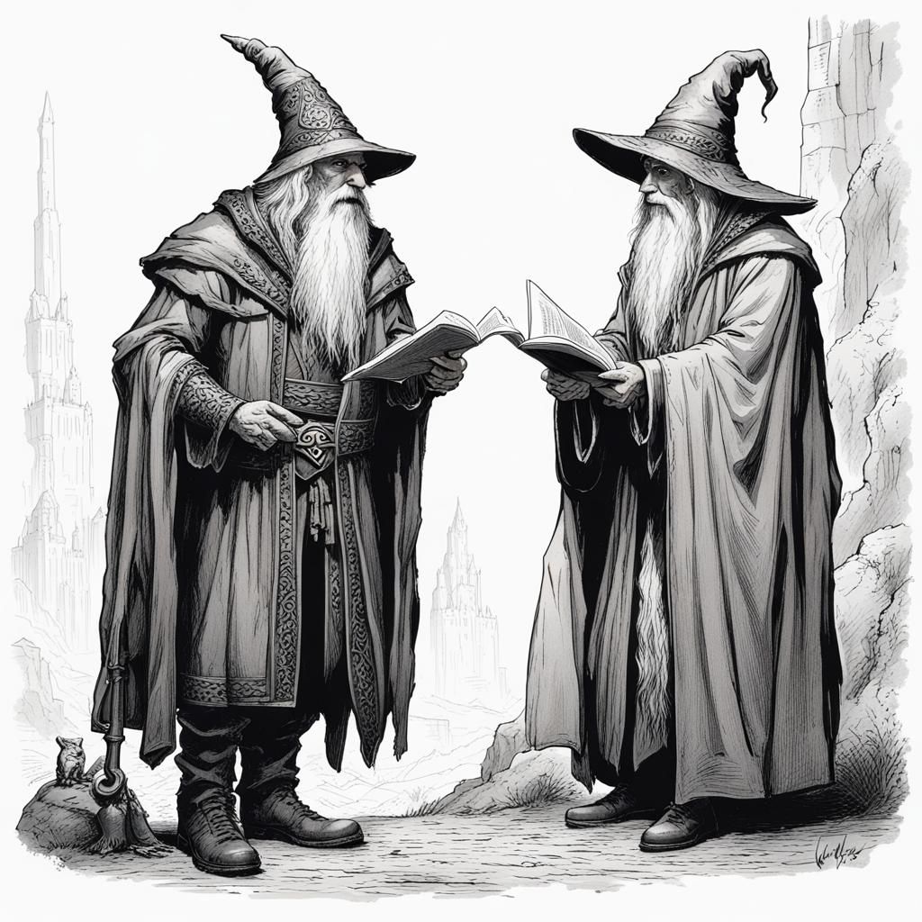 Two wizards politely discussing lore - AI Generated Artwork - NightCafe ...