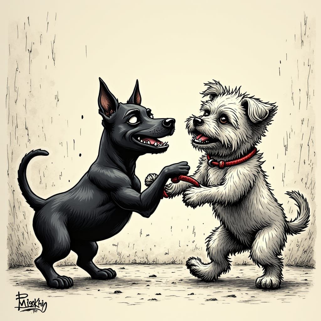 Robert Crumb ink drawing of Rufus vs Bella