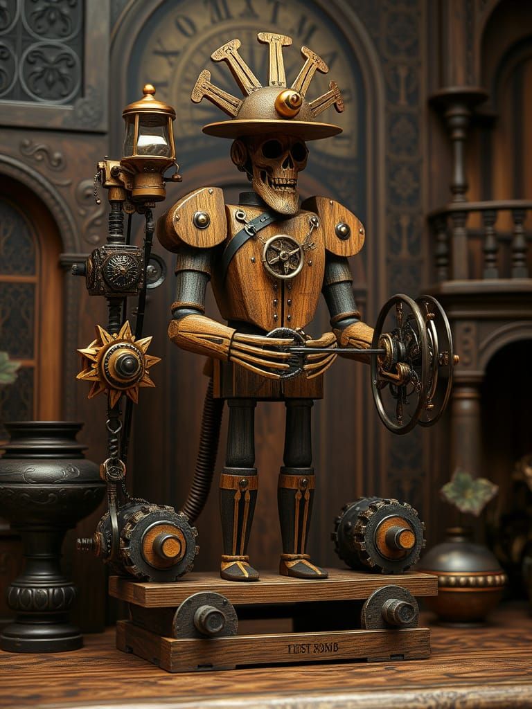 Figurative Wooden Crank-Driven Automata