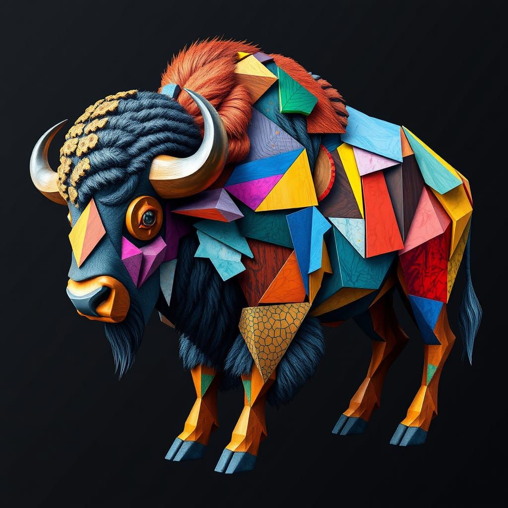 Surreal Cubist Buffalo in Geometric Hyperdetail - AI Art