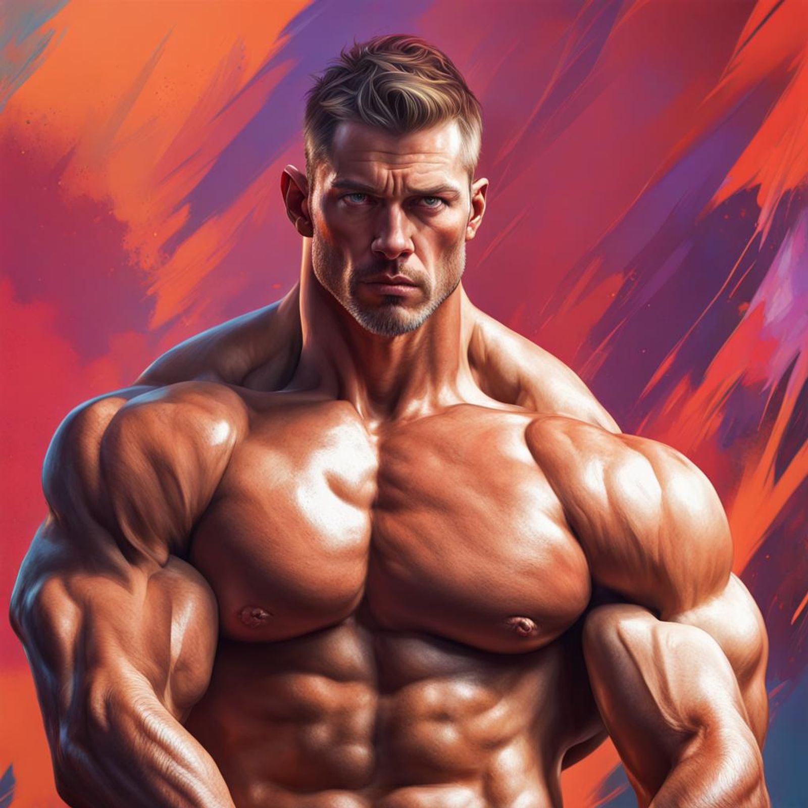 Extremely buff and shirtless model with unrealistically gigantic ...