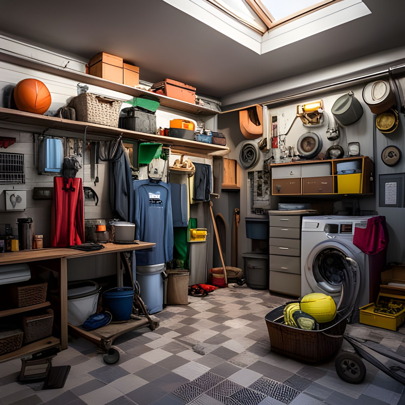 Garage of disused mundane household items, bicycles, old toys ...