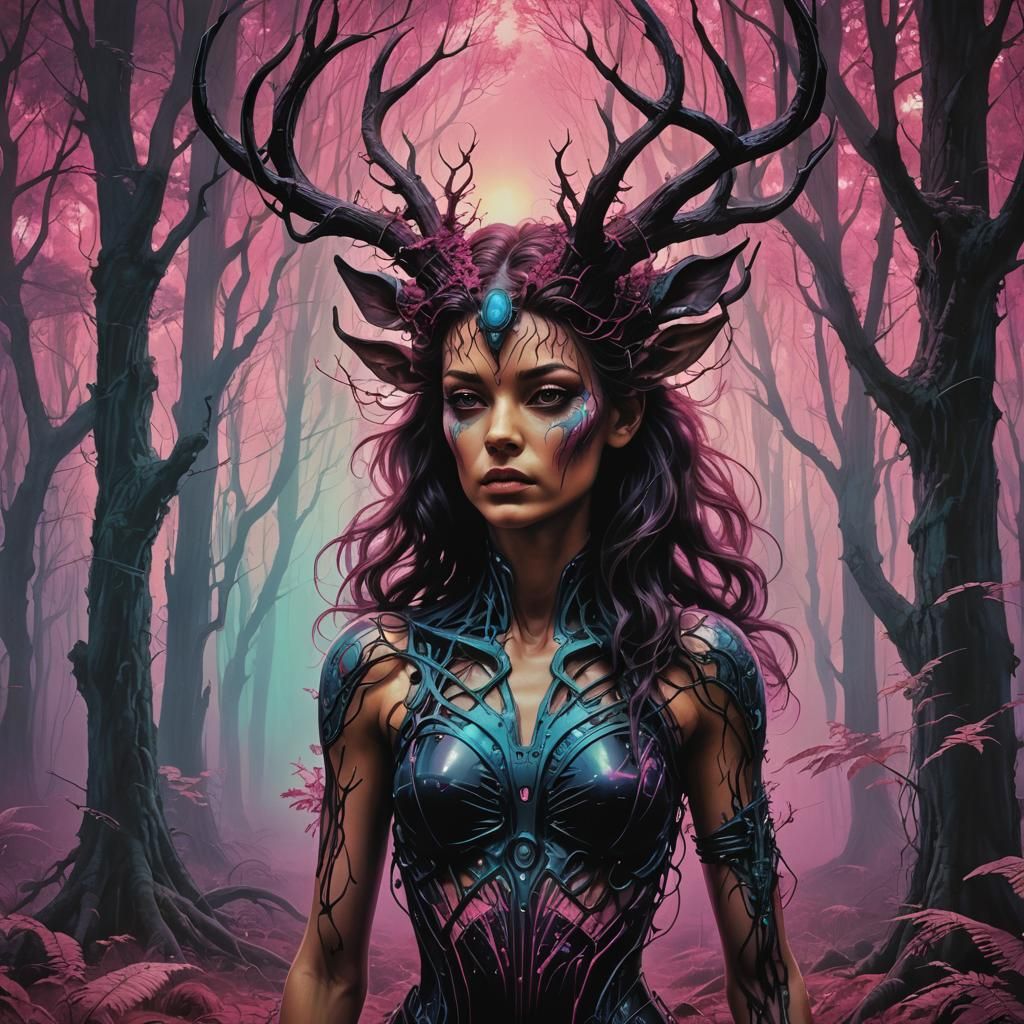 portrait Complex (SYNTHWAVE:3) WALKING Eldritch Forest Faun-WOMAN // Airbrush Art, Concept Art ...