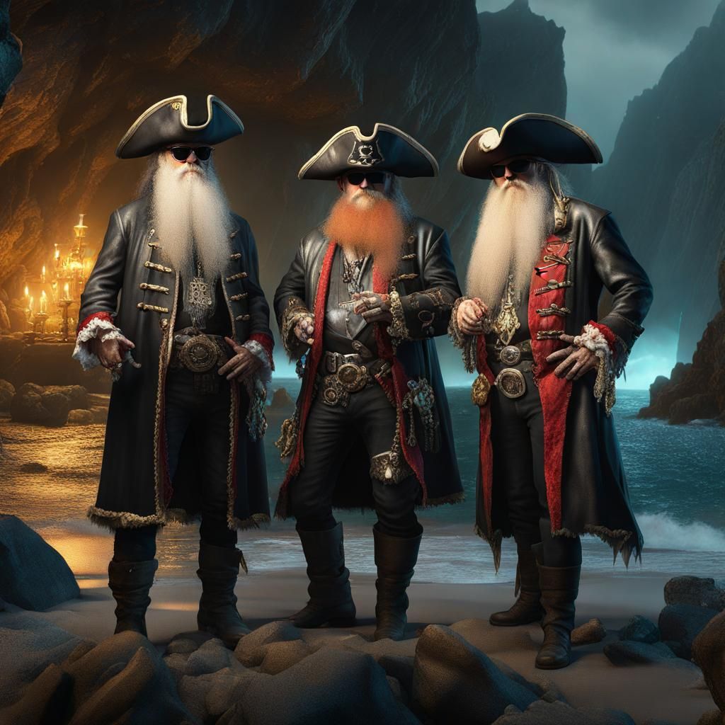 ZZ Top band members dressed as pirates, hiding in Deadman's cove, with ...