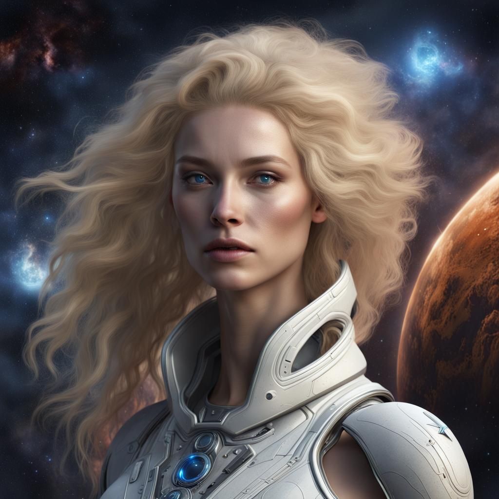 Pleiadian people they have white skin and blond hair men and women in space - AI Generated ...