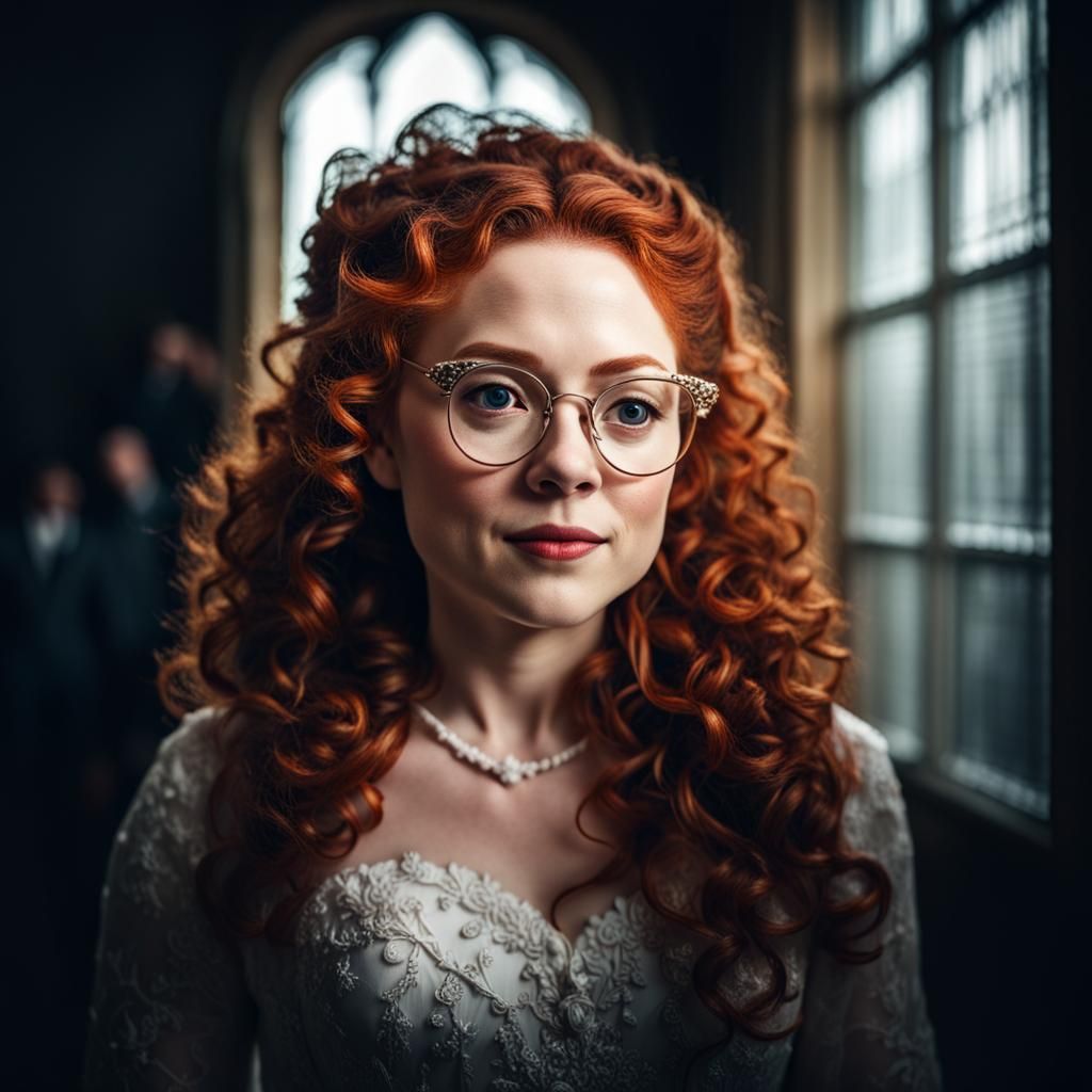 carrie hope fletcher wearing glasses red hair in a white wedding dress ...