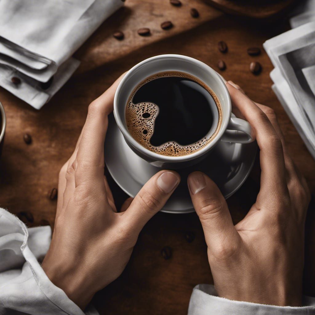 Perfect hands holding one cup of coffee close up photo realistic ...
