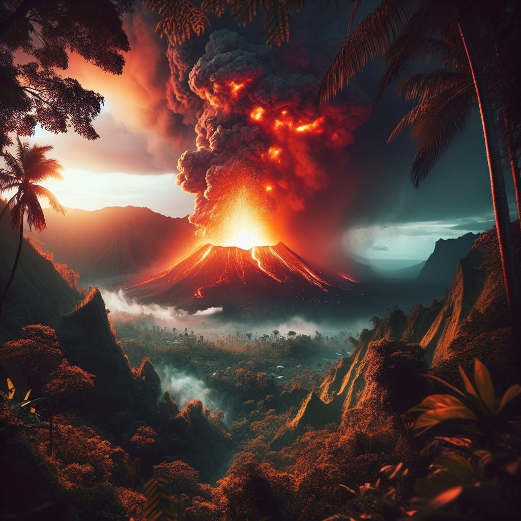 Eruption in tropics - AI Generated Artwork - NightCafe Creator