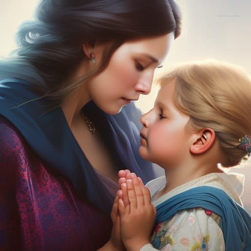 Mother and Daughter Praying - AI Generated Artwork - NightCafe Creator