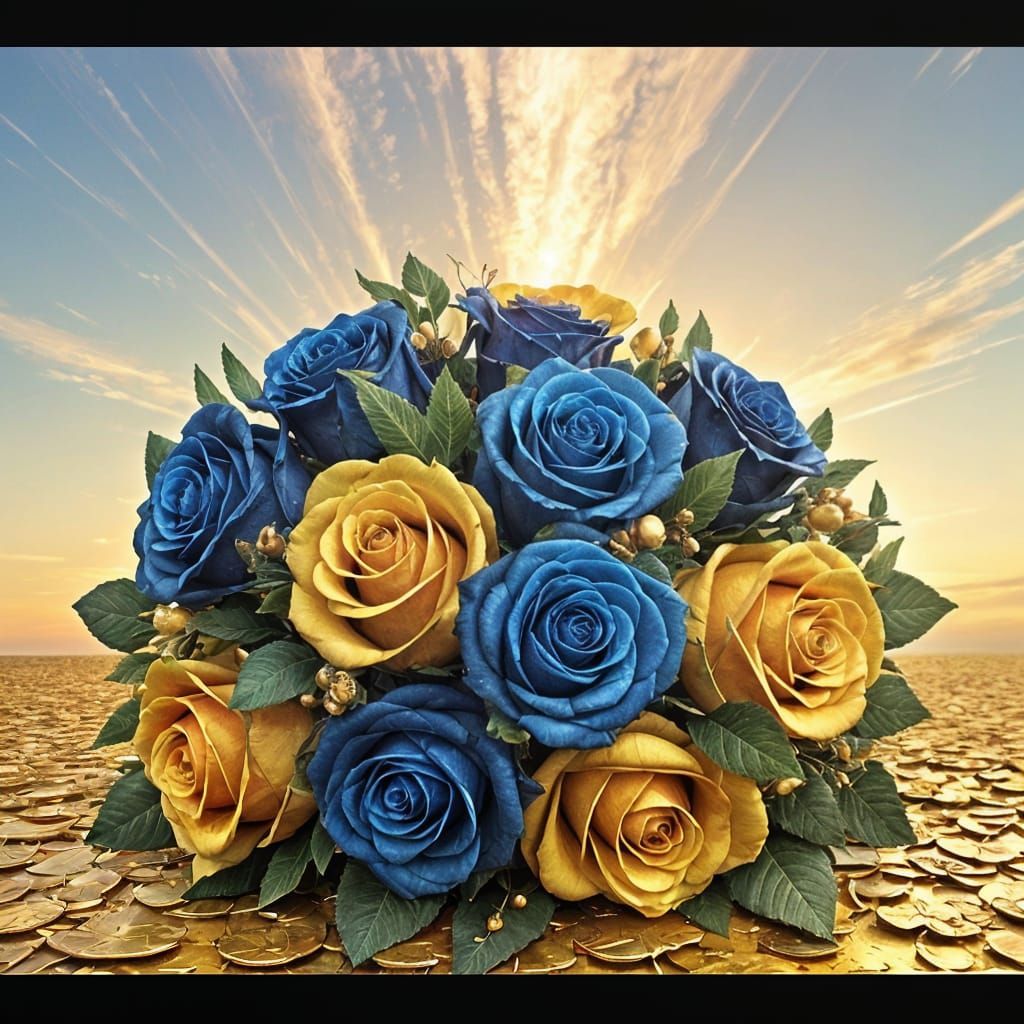 royal blue and gold roses 2 - Regal Roses in a Winter Grave...
