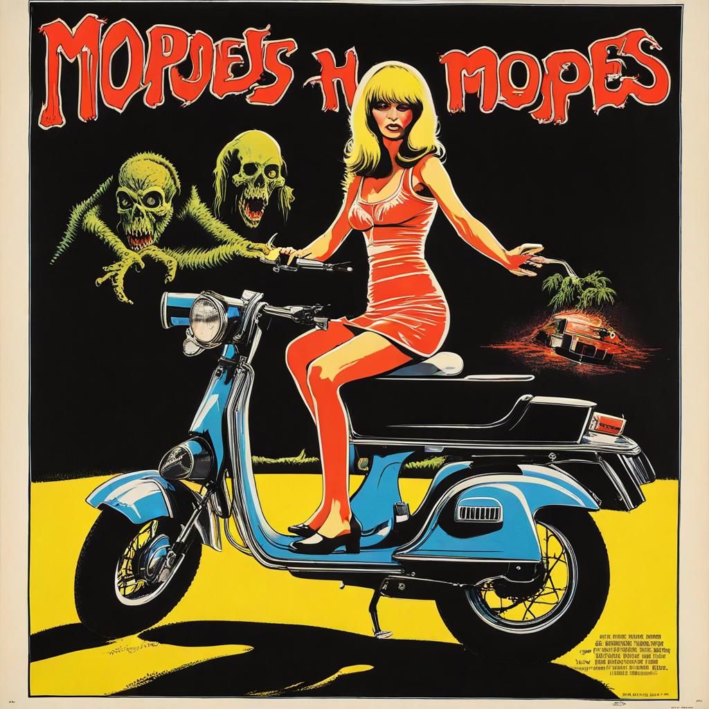 Mini Skirts on Mopeds, 1970 - AI Generated Artwork - NightCafe Creator