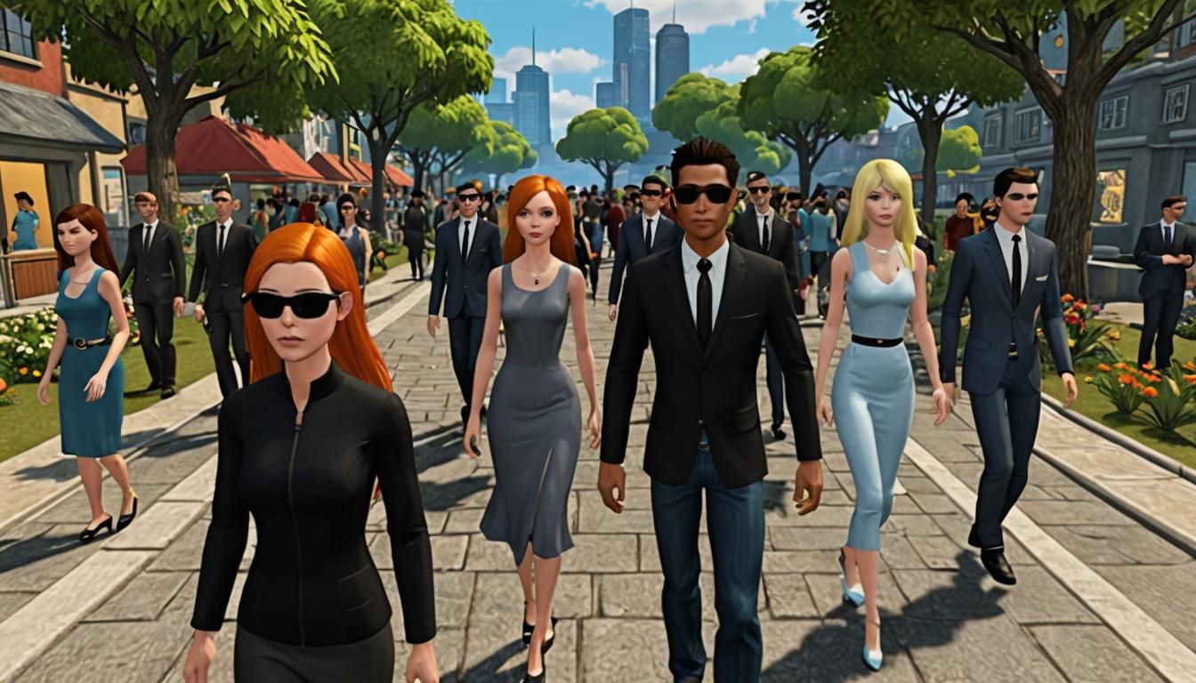 Scene in Second Life, avatars wander in artificial virtual world - AI ...