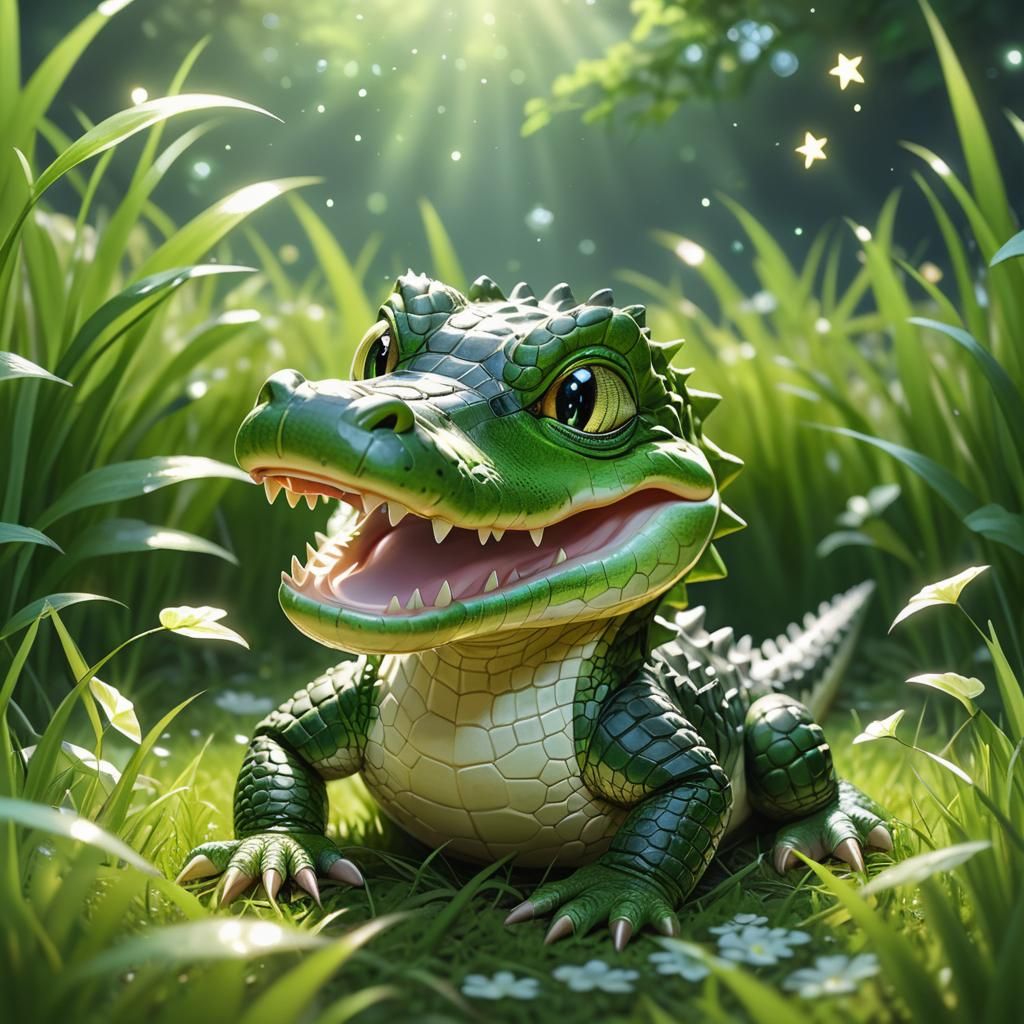 Yawning cute baby alligator - AI Generated Artwork - NightCafe Creator