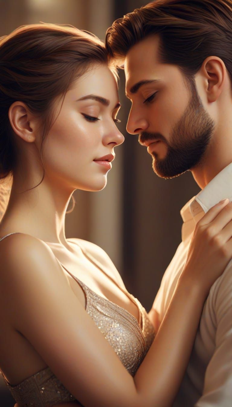 Surreal Romantic Moment in Softly Lit Intimacy - AI Art
