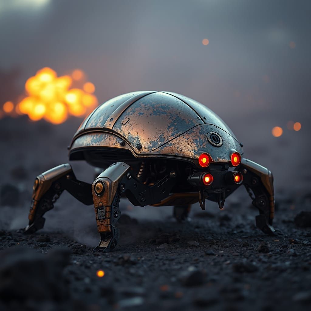 Cybernetic Beetle Bot Crawls Through Post-Blast Zo... - AI Art