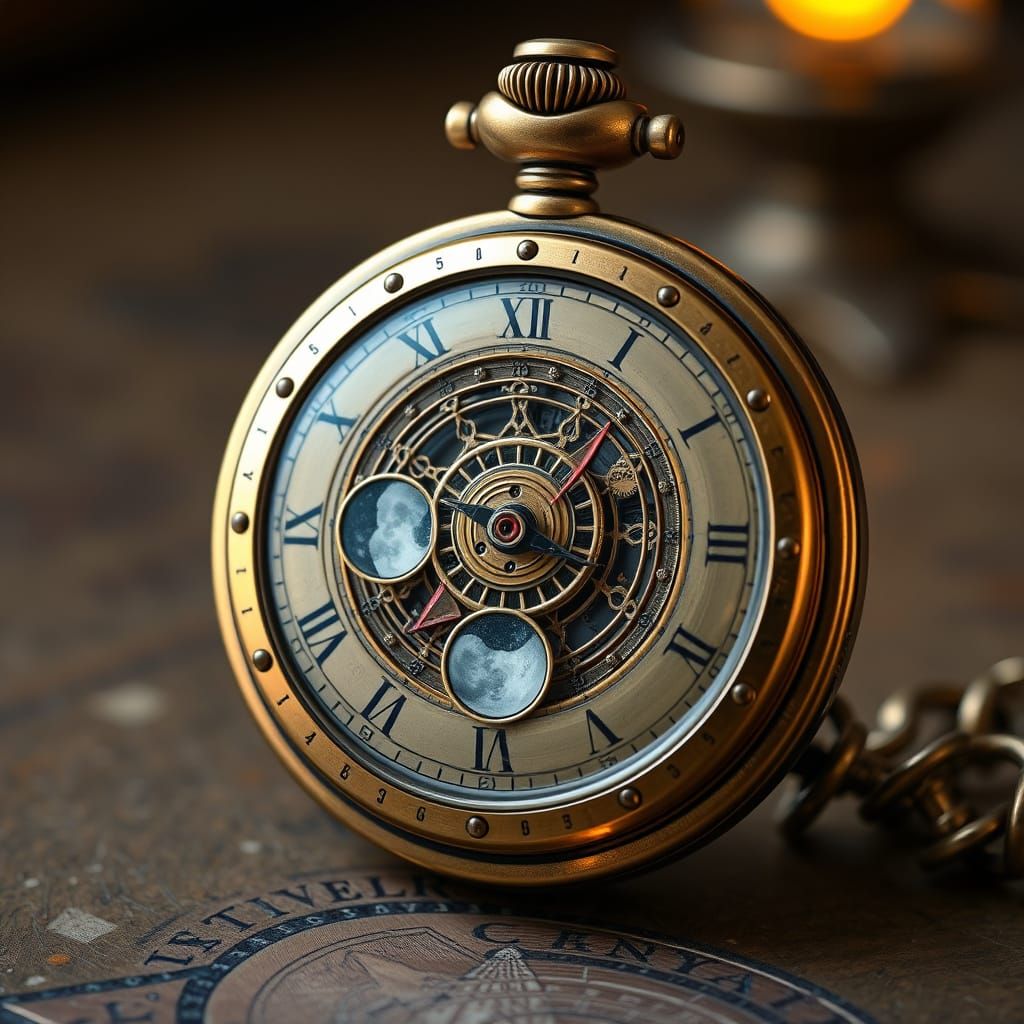 Steampunk Pocket Watch with Moon Phases and Tidal ... - AI Art