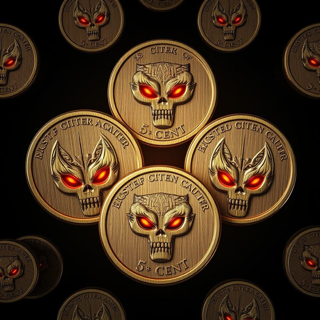 Dark Wooden Coin Portraits in Fractal Shading - AI Art