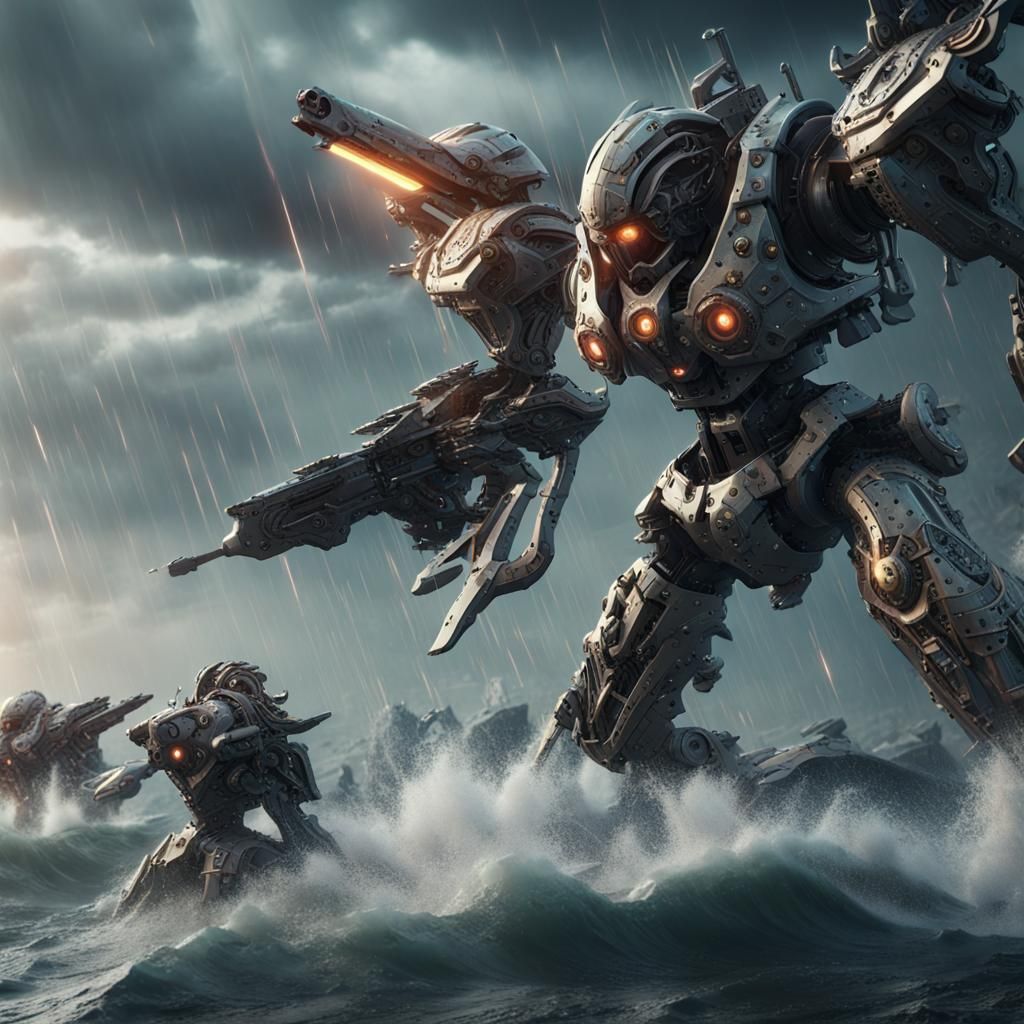 mechanical war angel at sea 3 - AI Generated Artwork - NightCafe Creator